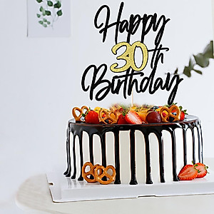 Black and gold happy 30th birthday cake Topper,Flash 30th birthday party cake decorations,happy birthday cake decoration 30th birthday party decoration gift plugin (30-1)