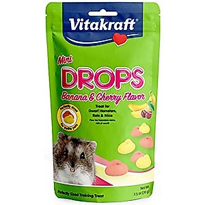 Vitakraft Drops Mini Banana & Cherry Flavor Dwarf Hamster, Rat, and Mouse Treat, 2.5 oz, Multi