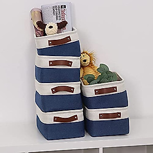 HNZIGE Small Fabric Baskets for Organizing Collapsible Storage Baskets for Shelves, Closets, Laundry, Nursery, Decorative Baskets for Gifts Empty (White&Blue)