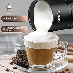 AllToU Milk Frother and Steamer, 4-in-1 Electric Milk Steamer, 350ml Automatic Hot and Cold Foam Maker and Milk Warmer for Coffee Latte, Cappuccinos, Macchiato