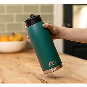 Hydrapeak Flow 32oz Insulated Water Bottle with Straw Lid | Double Wall Vacuum Insulated Stainless Steel Water Bottles, BPA-Free and Leak-Proof, Wide Mouth Flask with Bite Straw and Handle (Black)