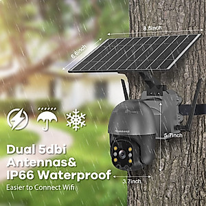 Security Camera Wireless Outdoor/Home, Solar 360° PTZ Surveillance System with 24000mAh Battery, Color Night Vision, WiFi, PIR Motion Detection, APP Alert Push, Spotlight and Siren, Two-Way Talk, IP66