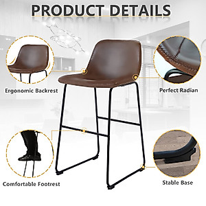 TAVR Furniture PU Leather Bar Stools with Back and Footrest Set of 2 Brown Modern Bar Stool Chair Height for Pub Coffee Home Dinning Kitchen