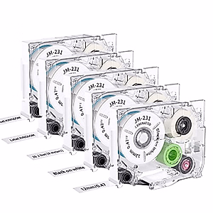 Label KINGDOM Label Tape JM-231 Compatible for Brother P Touch Label Tape PT-D210 PT-H110 and D210S P3100D E1000 Label Maker JM231 12mm 0.47 Laminated White, 5 Pack