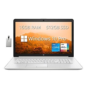 HP 17.3" FHD Business Laptop, 11th Gen Intel Core i5-1135G7(Beats Intel i7-1065G7), 16GB RAM, 512GB PCIe SSD, Backlit Keyboard, Intel Iris Xe GPU, Bluetooth, Win 10 Pro, Silver, 32GB USB Card