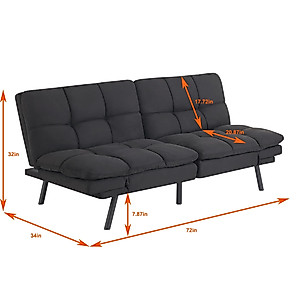 FIOXA Memory Foam Futon, Black Faux Suede Fabric (Color : Black)