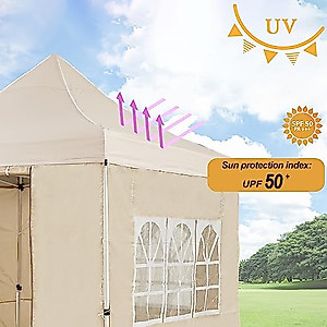 TUKAILAI 10x10ft Pop Up Gazebo, Water-Resistant UV Block Sun Shade Shelter with 4 Sidewalls 1 Door & 3 Windows, Outdoor Instant Canopy Tent for Garden Patio Camping Party Event (Cream)