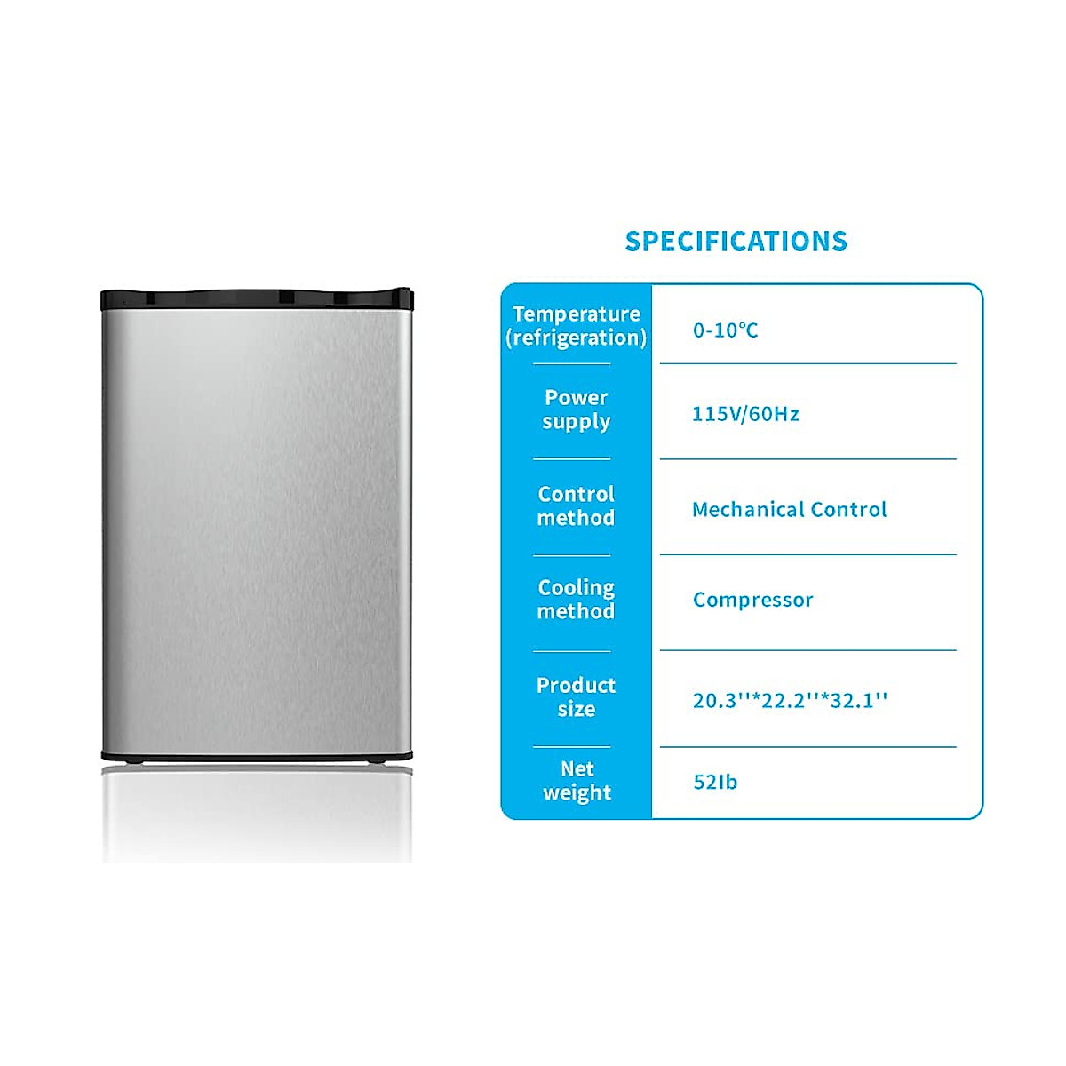Anpuce 4.5 Cu. Ft Compact Refrigerator-Mini fridge Small Drink Food Storage Machine Upright Freezers Thermoelectric for Dorm, Garage, Camper, Basement, or Office, Single Door, stainless steel, Sliver