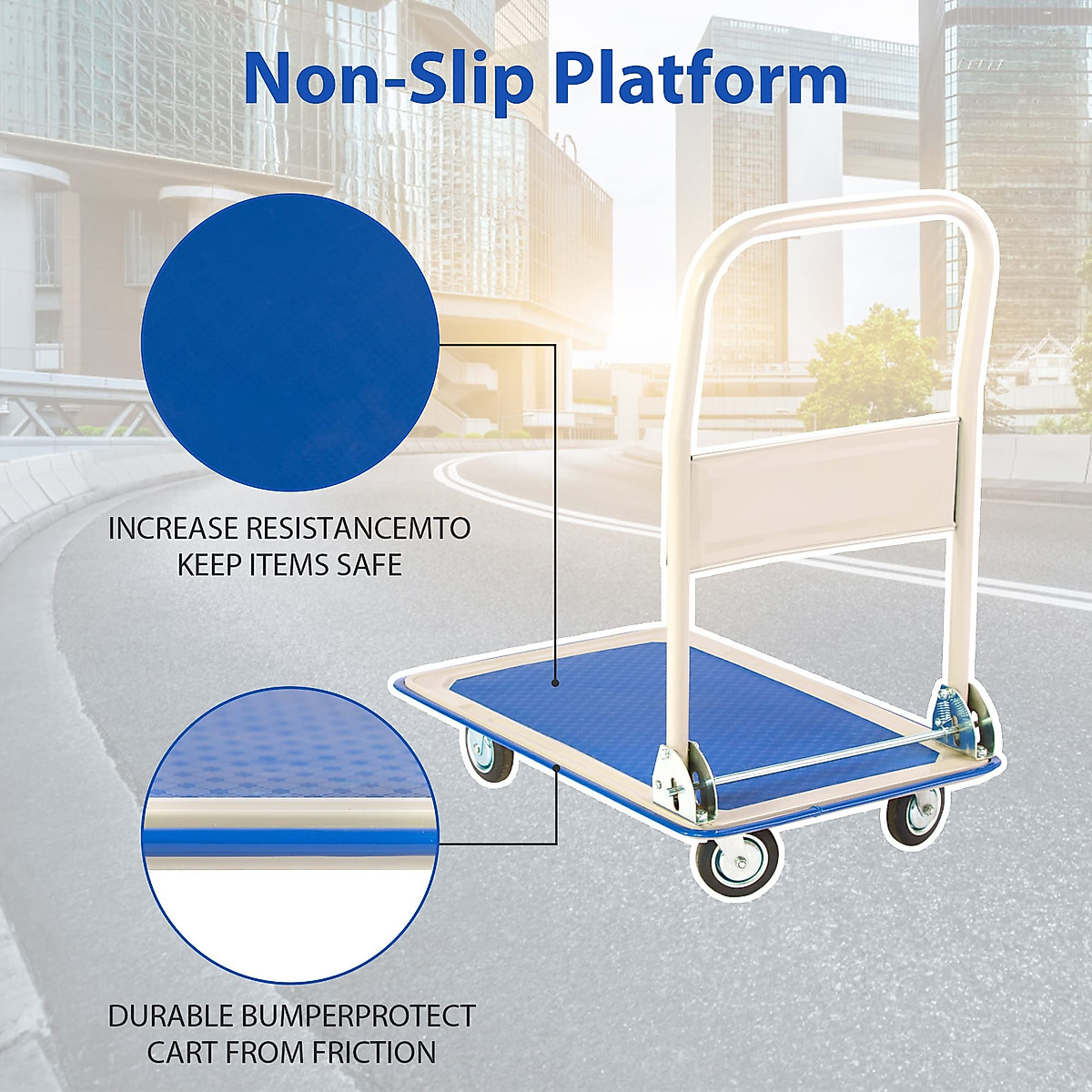 Endynino Folding Platform Truck, Portable Hand Truck Dolly with 360 Degree Wheels Wheels, Push Cart Dolly for Moving, Garages, Warehouse, Garden, Holds up to 330LBS, Blue