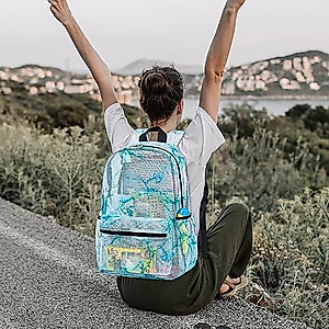 LEDAOU Mesh Backpack for Kids Girls Semi-Transparent Mesh School Backpack Bookbag Lightweight Casual Daypacks for Beach Gym(Marble Purple Blue Green)