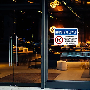 SmartSign 4-Pack 5 x 7 inch 'No Pets Allowed Service Animals Trained to Aid Person with Disability Welcome' Sticker Labels, 5 mil Laminated Polyester with SuperStick Adhesive, USA-Made
