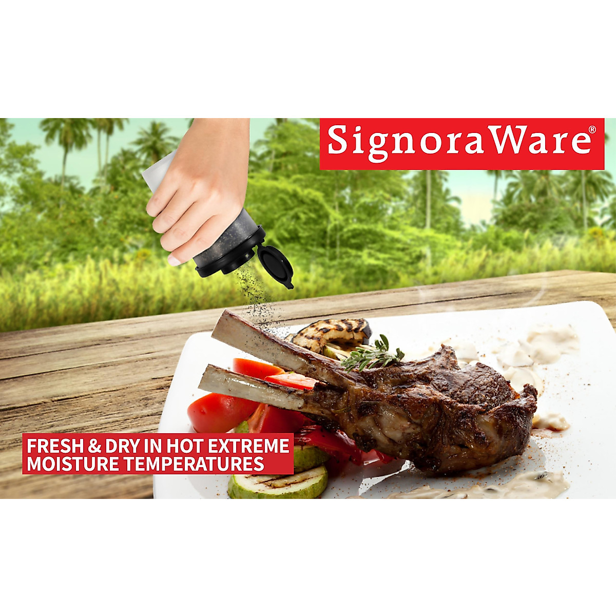 SIGNORAWARE Salt and Pepper Shakers Moisture Proof Set of 2 Large Salt Shaker to go Camping Picnic Outdoors Kitchen Lunch Boxes Travel Spice Set Clear with Red Covers Lids Plastic Airtight Dispenser