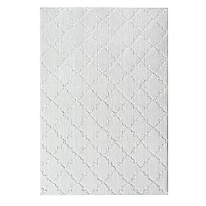 GlowSol Large Area Rug 8x10 Shag Rug for Bedroom Solid Diamond Lattice Rug Boho Moroccan Area Rug Tufted Carpet Modern Geometric Area Rug Non-Shedding Home Decoration Area Rugs, Beige