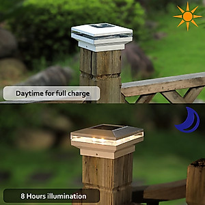 Dynaming 6 Pack Solar Post Lights, Outdoor Decorative Post Cap Light, Solar Powered White Shell Caps, Brightness Warm White LED Lighting for Fence Deck Patio, Fit 4x4, 5x5 or 6x6 Vinyl/Wooden Posts