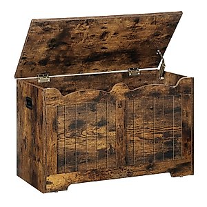 Hzuaneri Storage Chest, Storage Trunk with Safety Hinge, 29.9" Lift-Top Storage Bench, Wooden Storage Organizer, Shoe Bench for Entryway, Bedroom, Living Room, Rustic Brown SB04401X