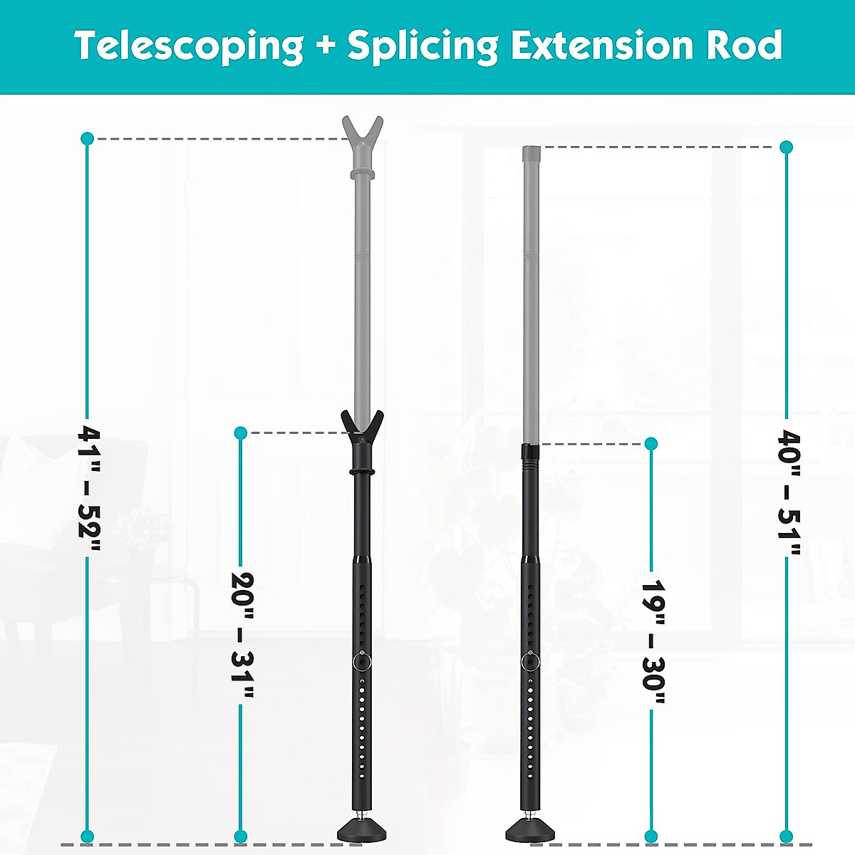 Sliding Door Security Bar,19 to 52 Inch,3 in 1 Door Stopper Barricade Security Bar onto Door Knob,Sliding Glass Door Lock Bar for Patio Door,Sliding Door,Window,Removable Security Jammer Bar