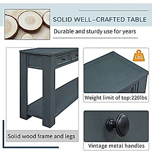 Goohome Rustic Entryway Console Sofa Table with 4 Drawers and Bottom Shelf, Large Storage Space for Living Room Kitchen Hallway Bedroom, Navy