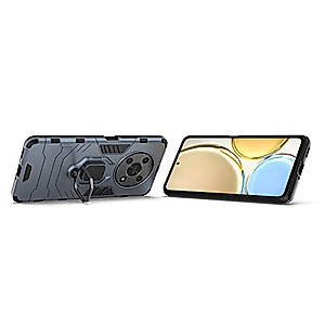 Compatible with Honor X9 Case Kickstand with Tempered Glass Screen Protector [2 Pieces], Hybrid Heavy Duty Armor Dual Layer Anti-Scratch Phone Case Cover, Blue