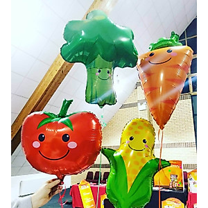 8 Pack Gaint Fruit Vegetable Foil Balloons Cute Helium Mylar Strawberry Grape Banana Orange Corn Carrot Tomato Broccoli Balloons for Theme Birthday Party Decorations Supplies
