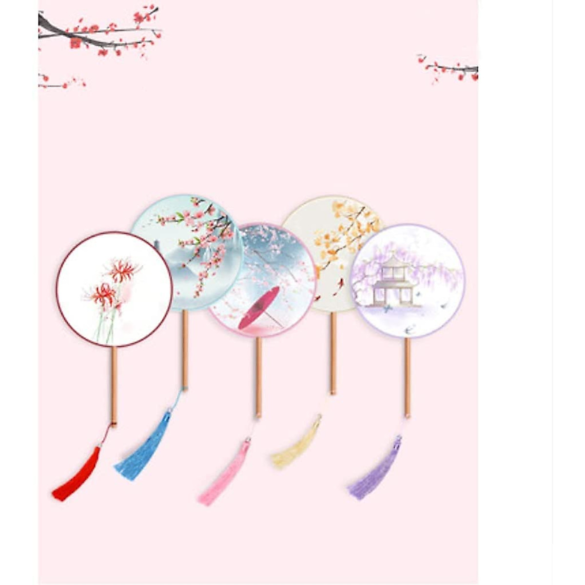 Prylio Foldable Fan Folding Hand Fan 2Pieces Hand Fan Folded Ancient Chinese Style Hanfu Cheongsam Costume Embroidery Small Round Fan Folding Fan Handheld Fans