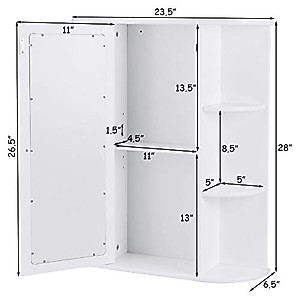 DORTALA Bathroom Cabinet, Single Door Wall Mount Medicine Cabinet w/Mirror(2 Tier Inner Shelves)