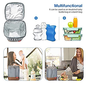 Lekebaby Baby Bottle Bag with Ice Pack Fits 6 Bottles or 4 Large 9 Oz Bottles, Leakproof Breastmilk Cooler Bag for Nursing Mom Daycare, Striped