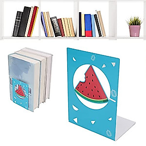 Metal Bookends, Book Stoppers Exquisite Beautiful Anti Slip Portable for Desktop for Study Room for Office (Watermelon)