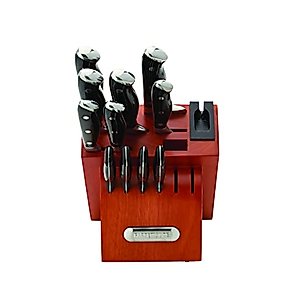 Farberware Edgekeeper Professional 15-piece Forged Triple Riveted Knife Block Set with Built-in Edgekeeper, Black