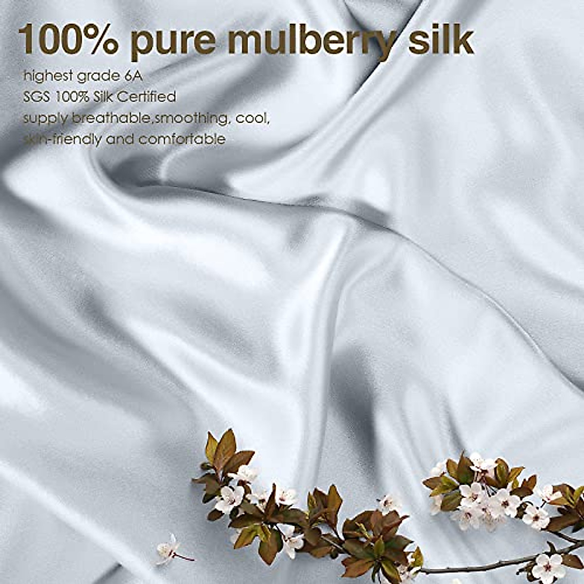 J JIMOO 100% Mulberry Silk Pillowcase for Hair and Skin, Both Sides 19 Momme Pure Natural Silk Pillowcases Soft Breathable Standard 20''×26'', Silver Grey 1 Pack