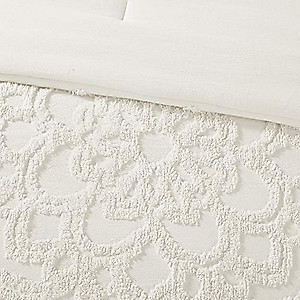 Madison Park Laetitia Comforter Bohemian Tufted Cotton Chenille, Medallion Shabby Chic All Season Down Alternative Bed Set with Matching Shams, Floral Off White King/Cal King(104"x92") 3 Piece