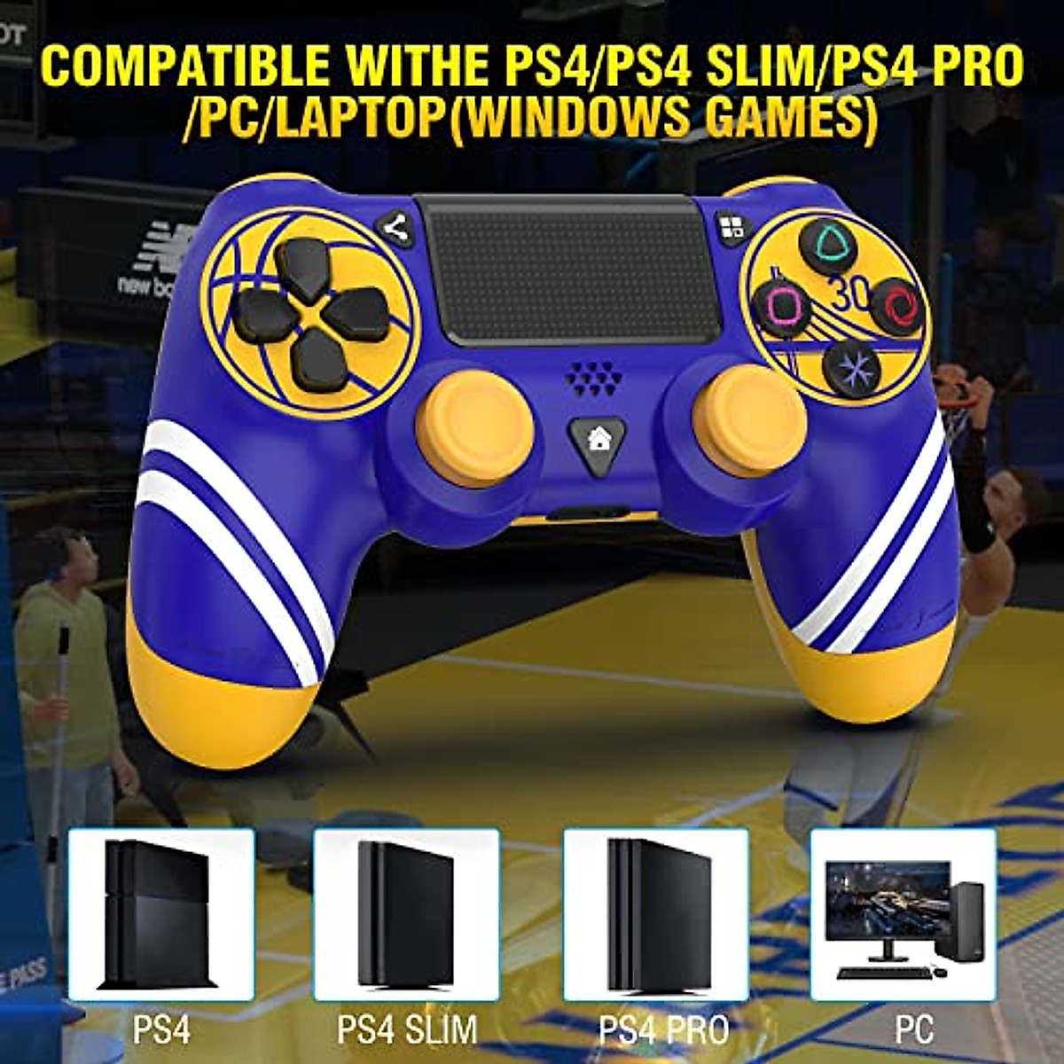 Akvwj P4 Controller Wireless Remote Compatible with Playstation 4/Slim/Pro with Dual Vibration/6-Axis Motion Sensor/Audio Collector's Basketball Elements