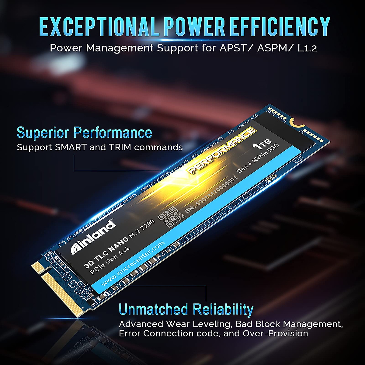 INLAND Performance SSD 2TB PCIe 4.0 M.2 Internal Solid-State Drive NVMe Gen4 x 4 with DRAM Up to 5,000 MB/s, 3,600 TBW 3D TLC NAND