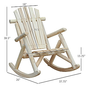 Outsunny Outdoor Wooden Rocking Chair, Single-Person Adirondack Rocking Patio Chair with Rustic High Back, Slatted Seat and Backrest for Indoor, Backyard, Garden, Carbonized