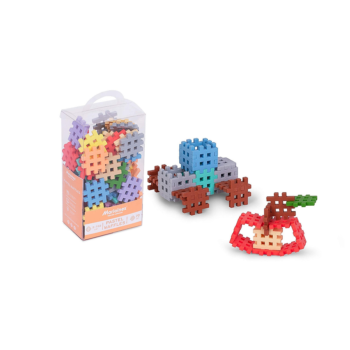 Marioinex STEM Toy Building Block Set with 70 Pieces in Blue, Green, Pink, Red, Teal Rubber for Ages 3-103 cm