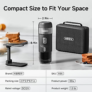 HIBREW H4A 3-in-1 Portable Coffee Maker for Car, Nes*/DG*/Ground Coffee Compatible, 12 Volt Espresso Machine for Pods, with Foldable Holder&Carrying Case
