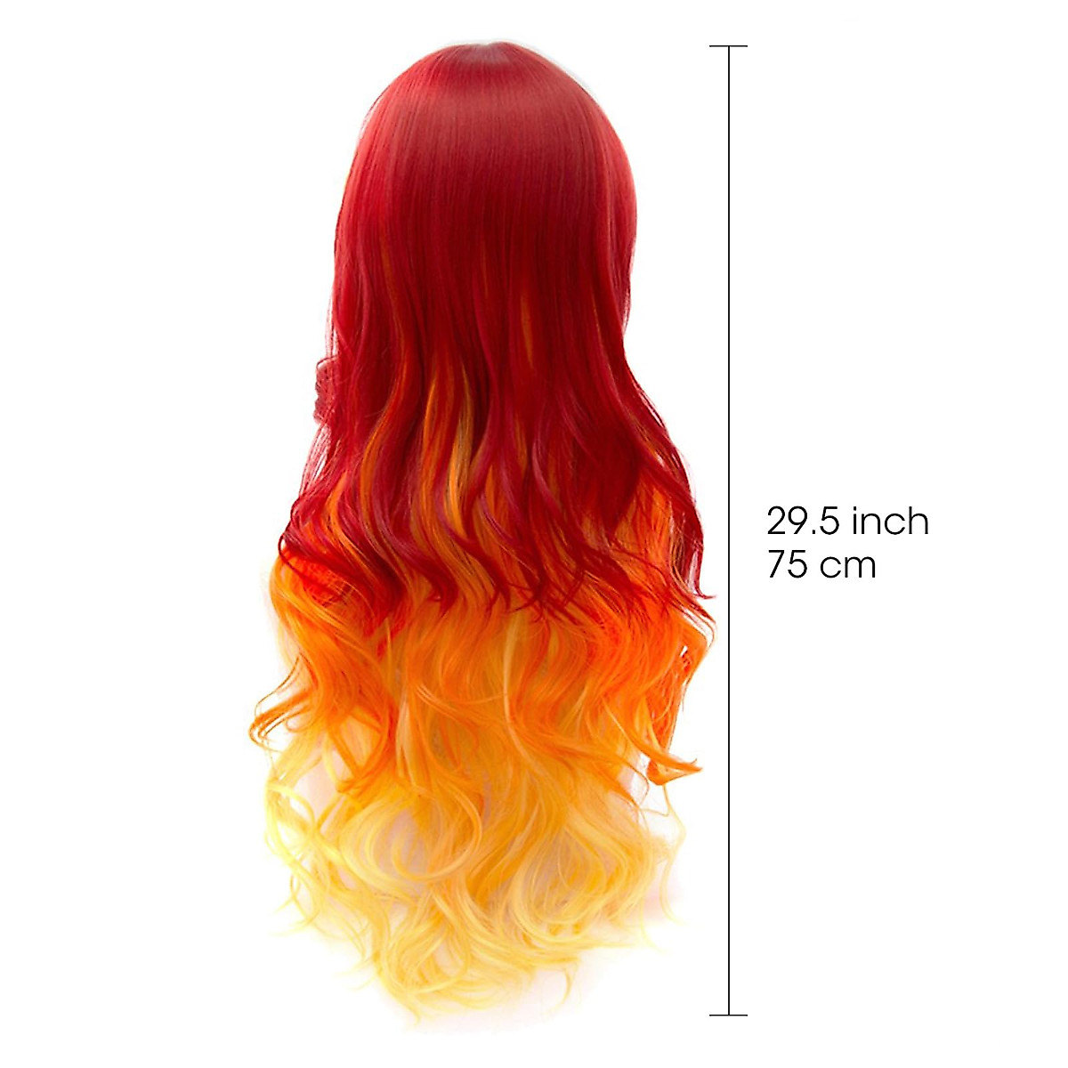 MQ Ombre Wavy Wigs for Women,29.5 Inch Long Curly Wigs,Colorful Wigs,Charming Women's Long Curly Full Hair Wig(Yellow to Orange to Red)