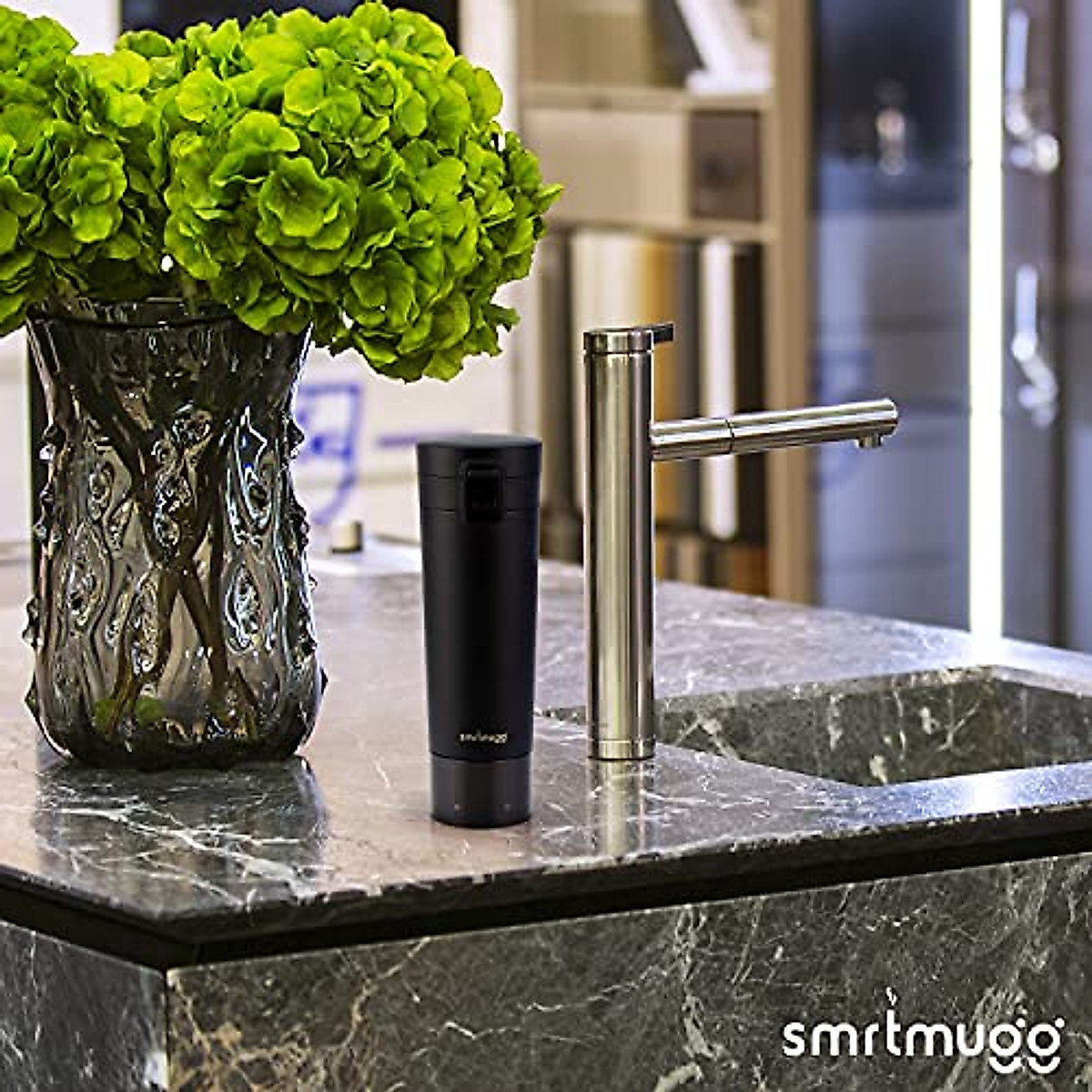 SMRTMUGG Heated Coffee Mug, All Day Battery Life, Battery Powered Travel Mug, Smart Mug, Great for Coffee and Tea, Fast Heating Technology, Portable Charger (Black 10 oz.)