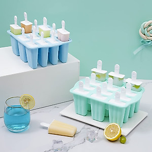 Popsicle Molds, 12 Pieces Silicone Ice Pop Molds Popsicle Mold Silicone BPA Free Reusable Sticks Easy Release Ice Pop Make (12 Cavities, Green)