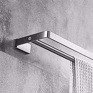 PONNYC Wall Mounted Rack Bathroom Shelves Bathroom Shelves Racks Hanger 304 Stainless Steel bar Single Rod Bathroom bar Rack Double Pole Bathroom Pendant Thick 40cm Stuff Holders