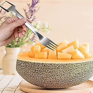 4-Pack 2-in-1 Watermelon Fork Cutter, 2024 New Watermelon Slicer Tools for Family Gatherings, Summer Watermelon Cutter, Fruit and Vegetable Tools, Stainless Steel Fruit Fork Cutter Knife for Camping