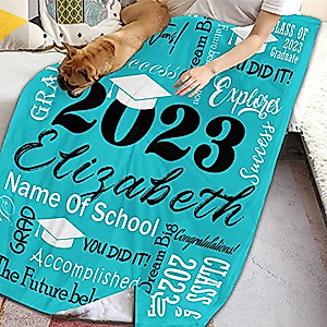 YFgohighhh Personalized Name Bedding Throw Blankets Graduation, Blue Picture Blanket for Family Friend Pet Christmas Birthday Wedding-32 x48
