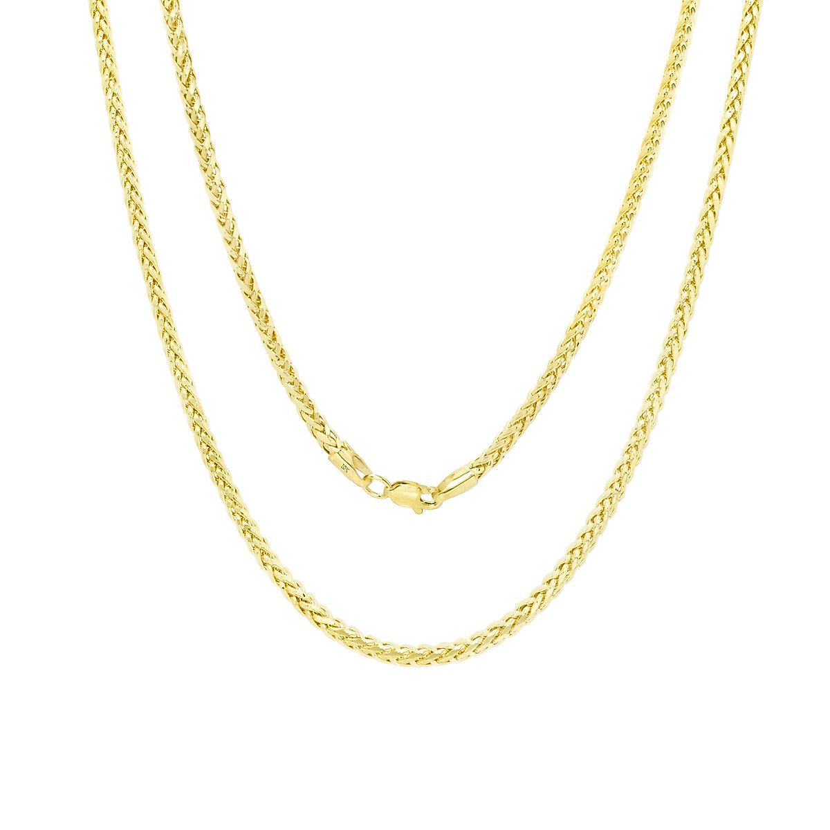 Nuragold 10k Yellow Gold 2.5mm Franco Rounded Palm Wheat Foxtail Spiga Chain Pendant Necklace, Mens Womens Jewelry 16" 18" 20" 22" 24" 26" 28" 30"