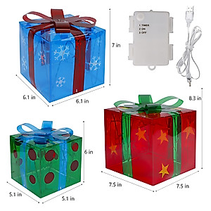 ATDAWN Set of 3 Lighted Gift Boxes Christmas Decorations, Snowflake Star Pre-lit Light Up Present Boxes for Christmas Indoor Home Outdoor Yard Lawn