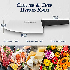 BOAMLONA Meat Cleaver Knife 7 inch Vegetable Knife 9Cr18Mov High Carbon Steel Kitchen Chopping Knife Cutting Knife - All purpose - Ultra Sharp, Thin, Light - Dishwasher Safe - with Gift Box