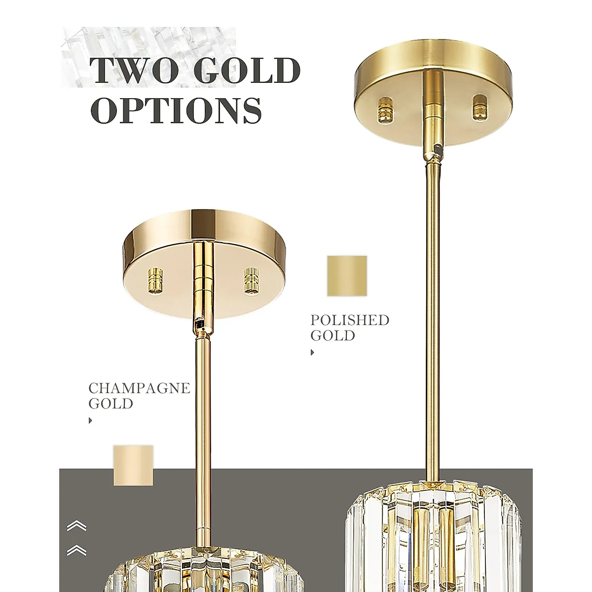 Cargifak Crystal Pendant Light, Mini Chandelier with Gold Finish, Modern Hanging Light Fixture for Kitchen Dinning Room Bedroom, CKPL5510-1P-CG-B