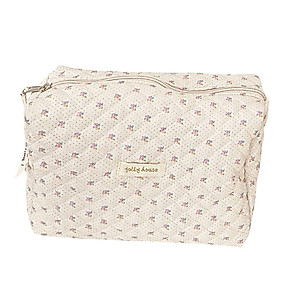 Lushandy Makeup Bag Cotton Travel Cosmetic Bag Cute Pouch Toiletry Bag Quilted Floral Organizer Bag Large Capacity Coquette Aesthetic Portable Storage Zipper Purse for Women