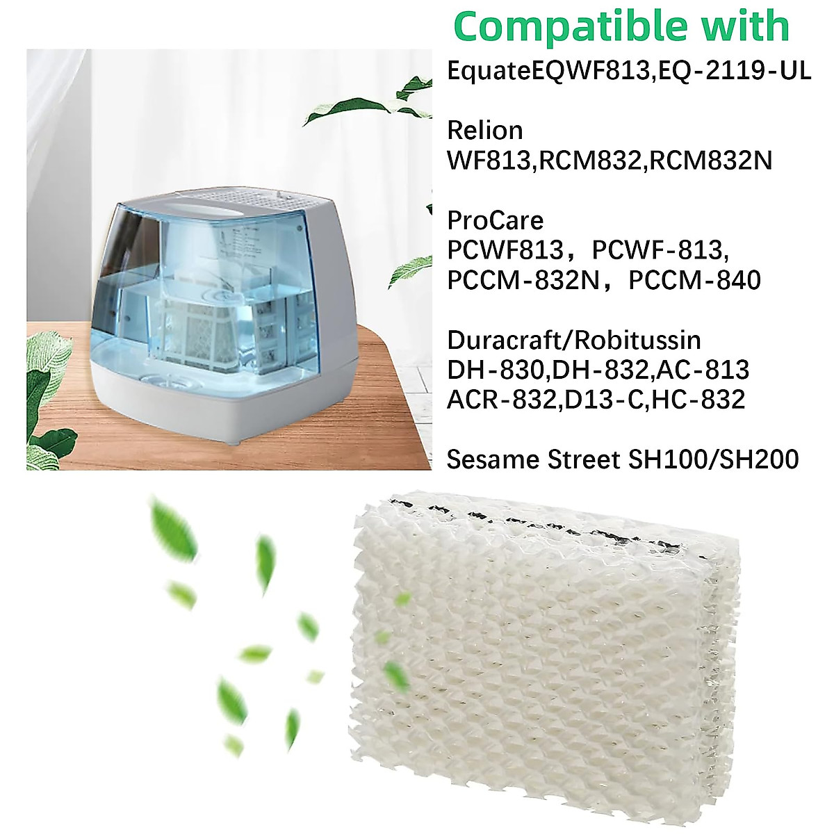 kakofaci WF813 Humidifier Filters Replacement Compatible with Equate EQWF813 PCWF813 Relion RCM832 RCM-832N Protec RWF813 EQ-2119-UL PCCM-832N Cool Mist Humidifiers Wick Filter - 6 Pack