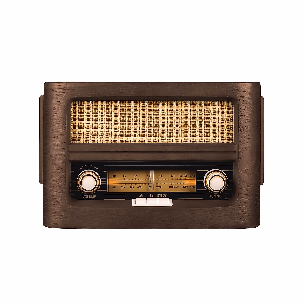 Fuse Vint Vintage Retro Radio | Wireless Charging Pad | AM/FM Radio Speaker with Bluetooth & AUX Input | Mid Century Modern Style | Real Handcrafted Ashtree Wood Exterior