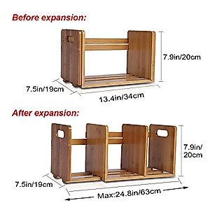 Salafey Expandable Desktop Bookshelf,Bamboo Desktop Bookcase,Mini Bookshelf Organizer Tabletop Bookshelf for Office Home Tabletop