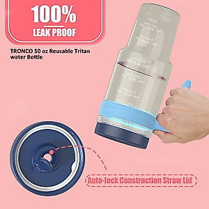 Tronco 50 oz Tritan Plastic Tumbler with Lid and Straw, BPA-Free Reusable Clear Water Bottle with Time Marker, 100% Leak Proof & Wide Mouth for Iced Coffee, Juice, Bubble Tea, Smoothies